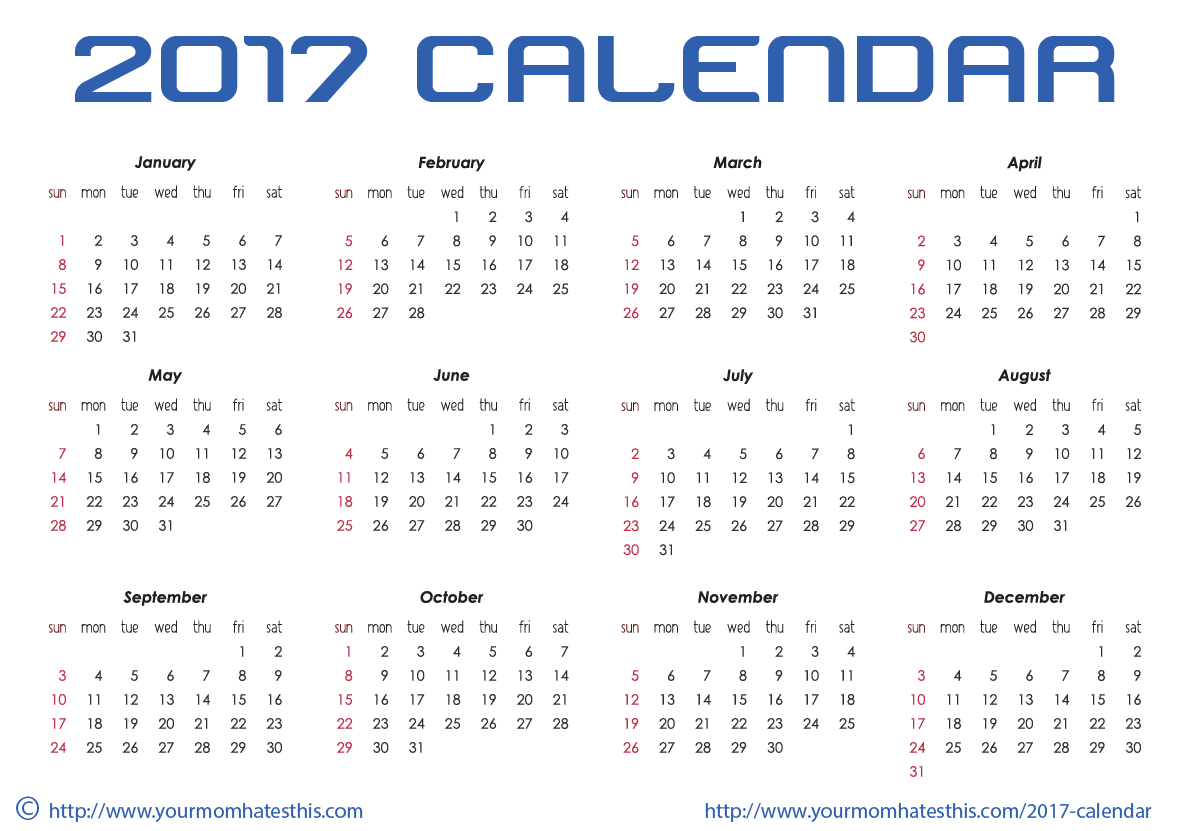 2017 Calendar Printable Image PNG Transparent Background 1184x831px ...