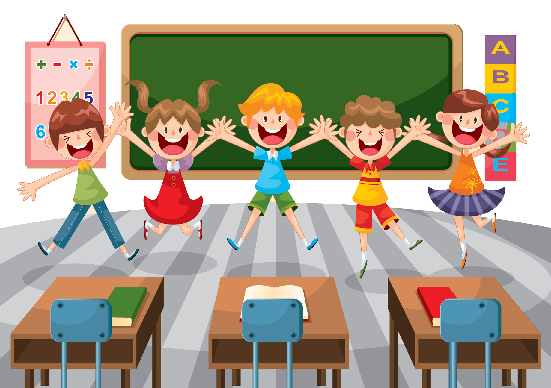 Happy Students In Classroom, School Illustration Hd , Kindergarten PNG ...