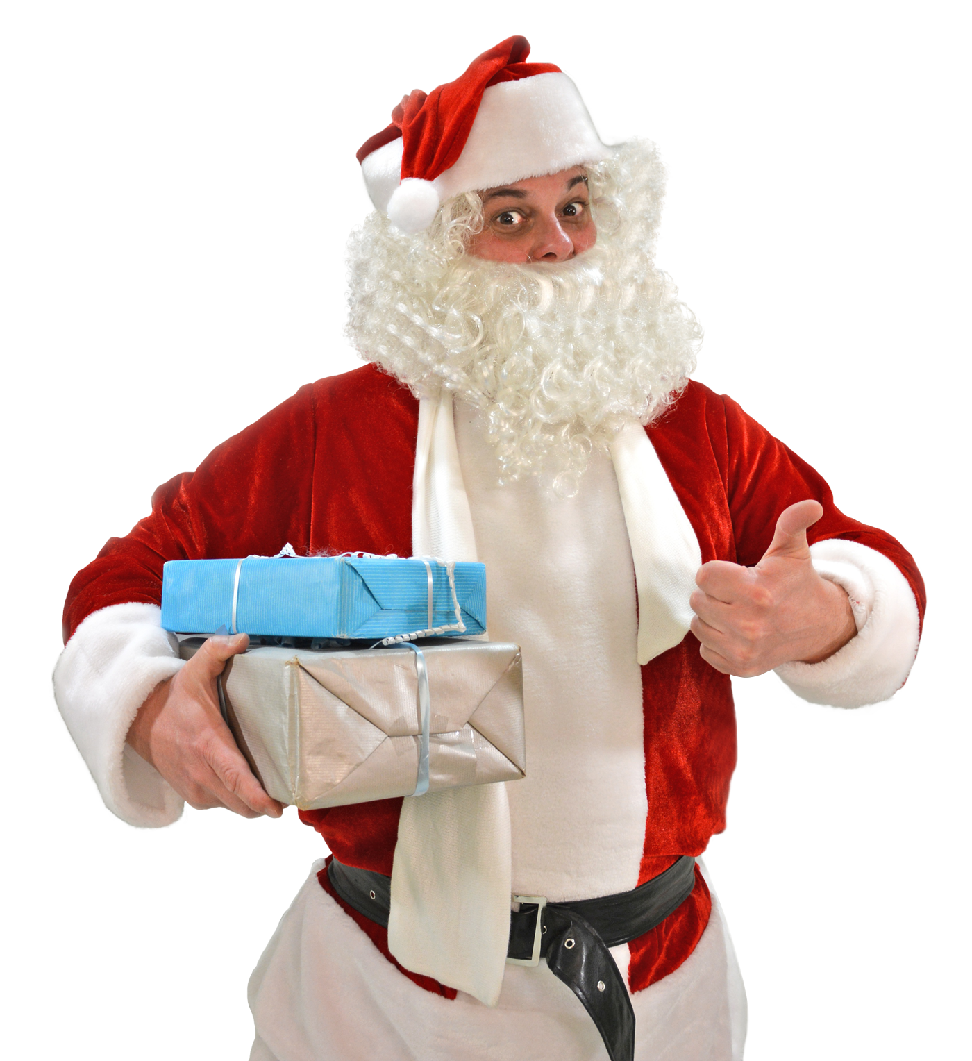 Santa Claus With Gift Packages In His Hand PNG Transparent Background ...